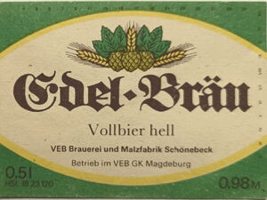 Drink Label: Edel-Brau (VEB Brauerei und Malzfabrik Schönebeck, Germany ...