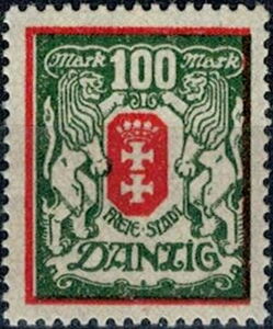 Stamp: The coat of arms of Danzig with lions (Free City of Danzig ...