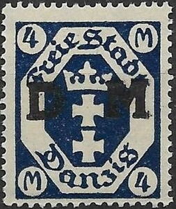 Stamp: The coat of arms of Danzig in an octagonal frame (Free City of ...