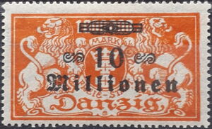 Stamp: The coat of arms of Danzig with lions (Free City of Danzig ...