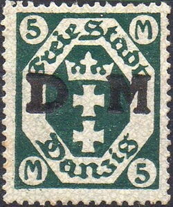 Stamp: Danzig Coat of Arms, Overprinted D M (Free City of Danzig ...