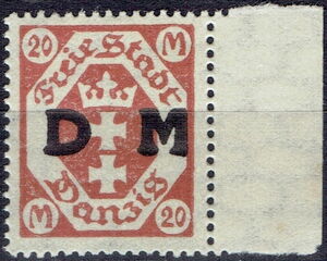 Stamp: The coat of arms of Danzig in an octagonal frame (Free City of ...