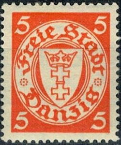 Stamp: The coat of arms of Danzig in an oval frame (Free City of Danzig ...