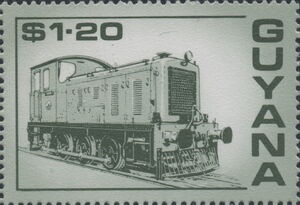 Stamp: Front view of Diesel Locomotive (Guyana(Guyana Railways) Mi:GY ...