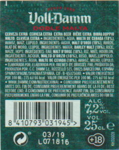 Drink Label: Voll-Damm (Damm S.A. (C.C. Damm S.L), SpainCol:ES-BEER ...