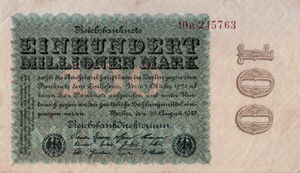 Banknote: 100,000,000 Papiermark (Germany(1923 5th Issues ...