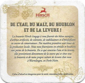 Beer Coaster: Hirsch (Hirsch-Brauerei Honer GmbH & Co. KG, Germany ...