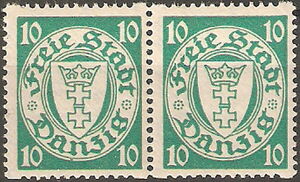 Stamp: The coat of arms of Danzig in an oval frame (Free City of Danzig ...