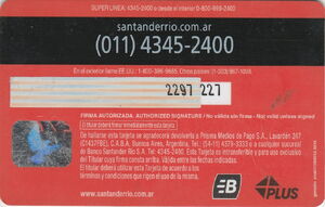 Bank Card: Santander Rio Visa (Banco Santander Rio, ArgentinaCol:AR-VI-0199