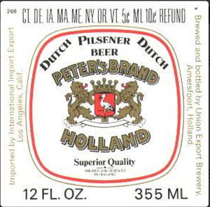 Drink Label: Peter's Brand (Union Export Brewery, NetherlandsCol:NL ...