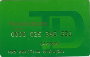 Bank Card: Personal Access (TD Canada Trust / The Toronto Dominion Bank ...