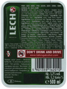 Drink Label: Lech Premium Beer (Grolsch Brouwerij, NetherlandsCol:NL ...