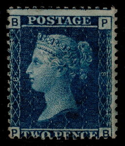 Stamp: 2d Blue Thick Line Plate 8 (United Kingdom of Great Britain ...