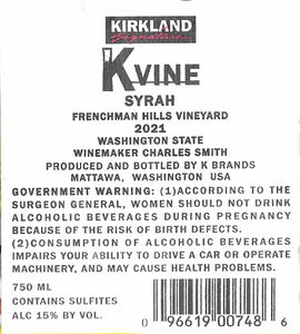 Drink Label: K Vine Syrah Frenchman Hills Vineyard (K Brands, United ...