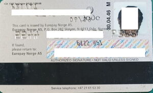 Bank Card: Eurocard Platinum (Europay Norge AS, NorwayCol:NO-MC-0031