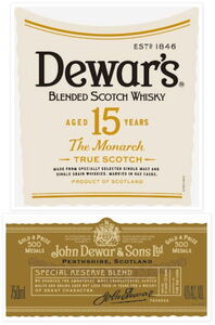 Drink Label: Dewar's The Monarch Aged 15 Years True Scotch (John Dewar ...