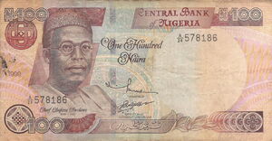 Banknote: 100 Naira (Nigeria(1984-2022 Issue) Wor:P-28b.1