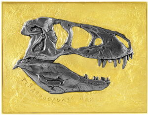 Coin: 5,000 CFA Francs (Tyrannosaurus Rex Fossil. Gilded) (Chad ...