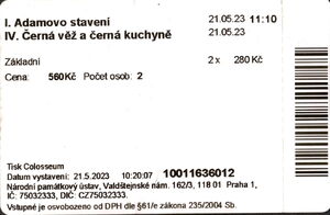 Billet d'entrée: Jindřichův Hradec – Adamovo stavení a Černá věž (République TchèqueCol:CZ-00478