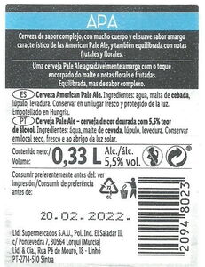 Drink Label: Patriot Apa (Cerveza Crafted For Lidl, SpainCol:ES-BEER-003805