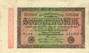 钞票: 20,000 Mark (德国(1923 2nd Issue - Reichsbanknote, Republic Treasury ...