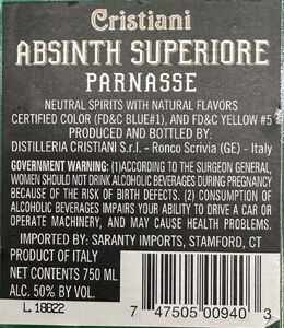 Drink Label: Cristiani Parnasse Absinth Superiore (Distilleria ...