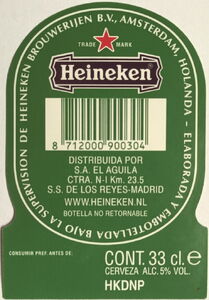 Drink Label: Heineken Premium Quality (Heineken NV-El Aguila, SpainCol ...