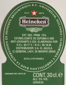 Drink Label: Heineken Premium Quality (Heineken NV-El Aguila, SpainCol ...