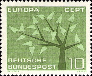 Stamp: Stylized tree with 19 leaves (Germany, Federal Republic(Europa ...