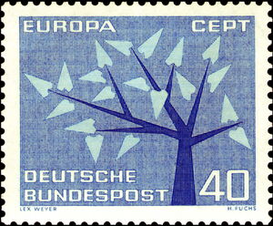 Stamp: Stylized tree with 19 leaves (Germany, Federal Republic(Europa ...