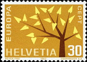 Stamp: Stylised Tree with 19 leaves (Switzerland(Europa (C.E.P.T.) 1962 ...