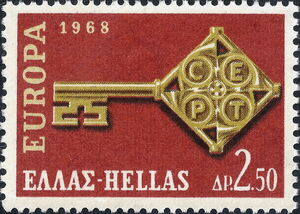 切手: EUROPA/CEPT Engraving on a Key (ギリシャ(Europa (C.E.P.T.) 1968 - Key ...