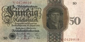Banknote: 50 Reichsmark (Germany(1924 Issue - Reichsbanknote) Wor:P-177 ...
