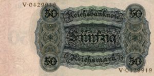 Banknote: 50 Reichsmark (Germany(1924 Issue - Reichsbanknote) Wor:P-177 ...