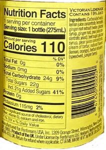 Drink Label: Fentimans Traditional Victorian Lemonade (Fentimans Ltd ...