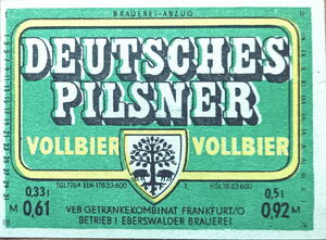 Drink Label: Deutsches Pilsner (VEB Eberswalder Brauerei, Germany ...
