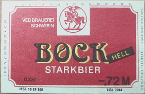 Drink Label: Bock Starkbier (VEB Brauerei Schwerin, Germany, Democratic ...