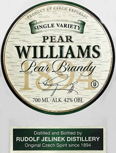 Drink Label: Williams Pear Brandy (Rudolf Jelinek Distilleries a.s ...