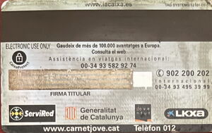Bank Card: Carnet Jove (la Caixa - Caixa de Etv. y Pes. de Barcelona ...