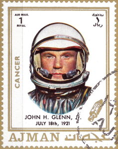 Selo: John Herschel Glenn Jr. (*1921) (Ajman(Personalities and Their Zodiac Signs) Col:AJ 1971. ...