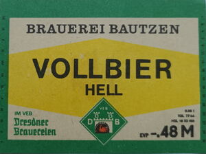 Drink Label: Vollbier Hell (Bautzener Brauerei, Germany, Democratic ...