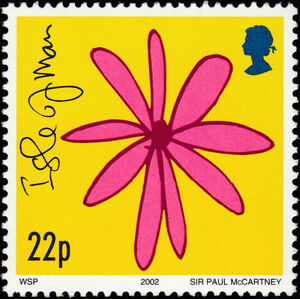 Stamp: Magenta Flower on a Yellow Background (Isle of Man(60th Birthday ...
