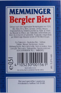 Drink Label: Memminger Bergler Bier (Memminger Brauerei, Germany ...