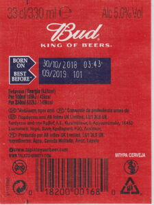 Drink Label: Budweiser (Anheuser-Busch InBev, United States of ...