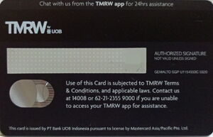 Bank Card: The Card Of Tmrw (PT Bank UOB Indonesia, IndonesiaCol:ID-MC-0124