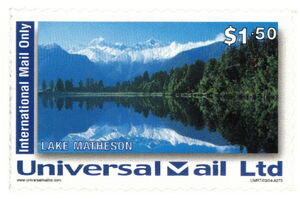 Stamp: Lake Matheson (New Zealand: Private Post Offices(Universal Mail ...