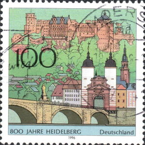 Stamp: Heidelberg Castle and Old Bridge at the city gate (Germany ...