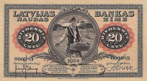 Billete de Banco: 20 Latu (Letonia) (1924 Issue) Wor:P-15a