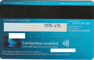 Bank Card: Barclays Visa Debit (Barclays Bank, United Kingdom of Great ...