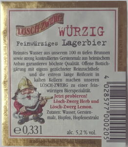 Drink Label: Losch-Zwerg Wurzig (Brauerei Schimpfle GmbH & Co. KG, Germany, Federal RepublicCol ...